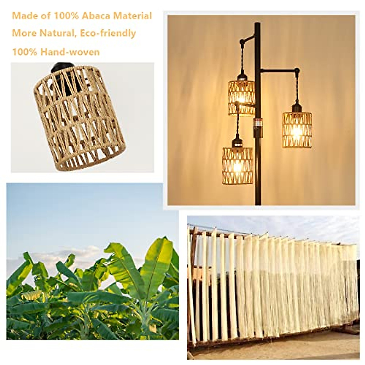 Stepeak Rattan Floor Lamp, 3-Lights Boho Floor Lamp with Stepless Dimmer, 65" Farmhouse Rustic Floor Lamps for Living Room, Tall Tree Floor Lamp with Rattan Shades, Dimmable Standing Lamp for Bedroom