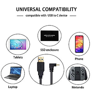 Poyiccot USB Type C Charging Cable 90 Degree, 3.3feet/ 1m Type C Fast Charger USB 3.0 A to USB C Up & Down Angle Charging Cable for Samsung Galaxy,Tablets and More USB A to C Charger Cable