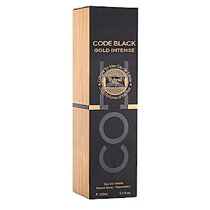 Hybrid & Company Black Code Intense Gold Cologne for Men Eau De Toilette Natural Spray Masculine Scent, 3.4 Fl Oz
