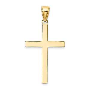 Solid 14k Yellow Gold Stick Cross Pendant Charm - 38mm x 20mm