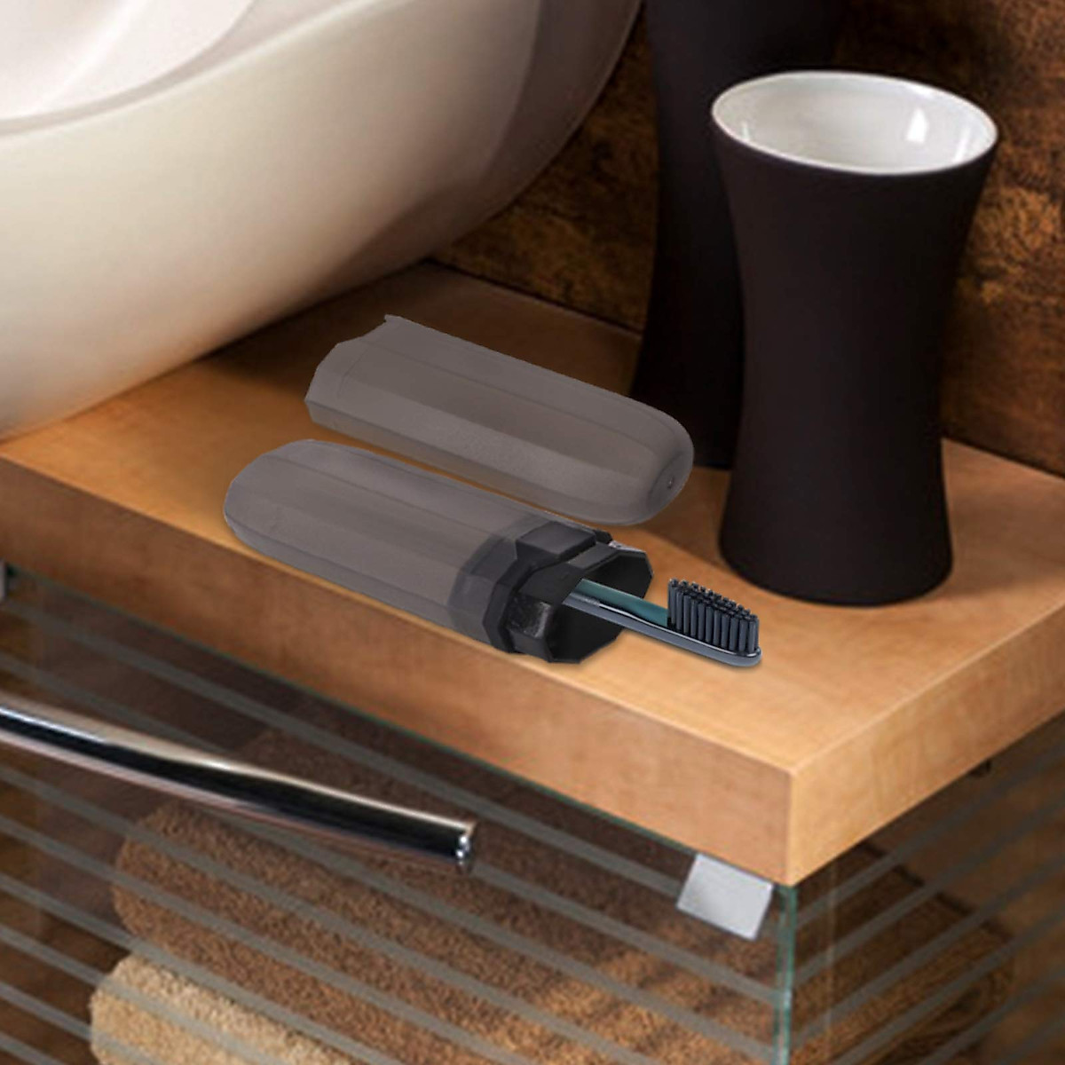 Yeeco Toothbrush Case 2 Packs, Transparent Black Toothbrush Travel Case, Plastic Toothbrush Holder Travel, 7.9”×2.1”×1.2” Portable Toothbrush Case for Traveling