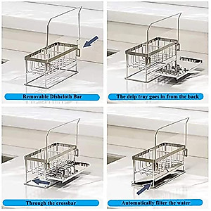 DMJWAN Kitchen Sink Caddy Organizer, 304 Stainless Steel Sponge Holder Sink Caddy for Dish Rags Brush Soap Scrubber with Auto Drain Tray