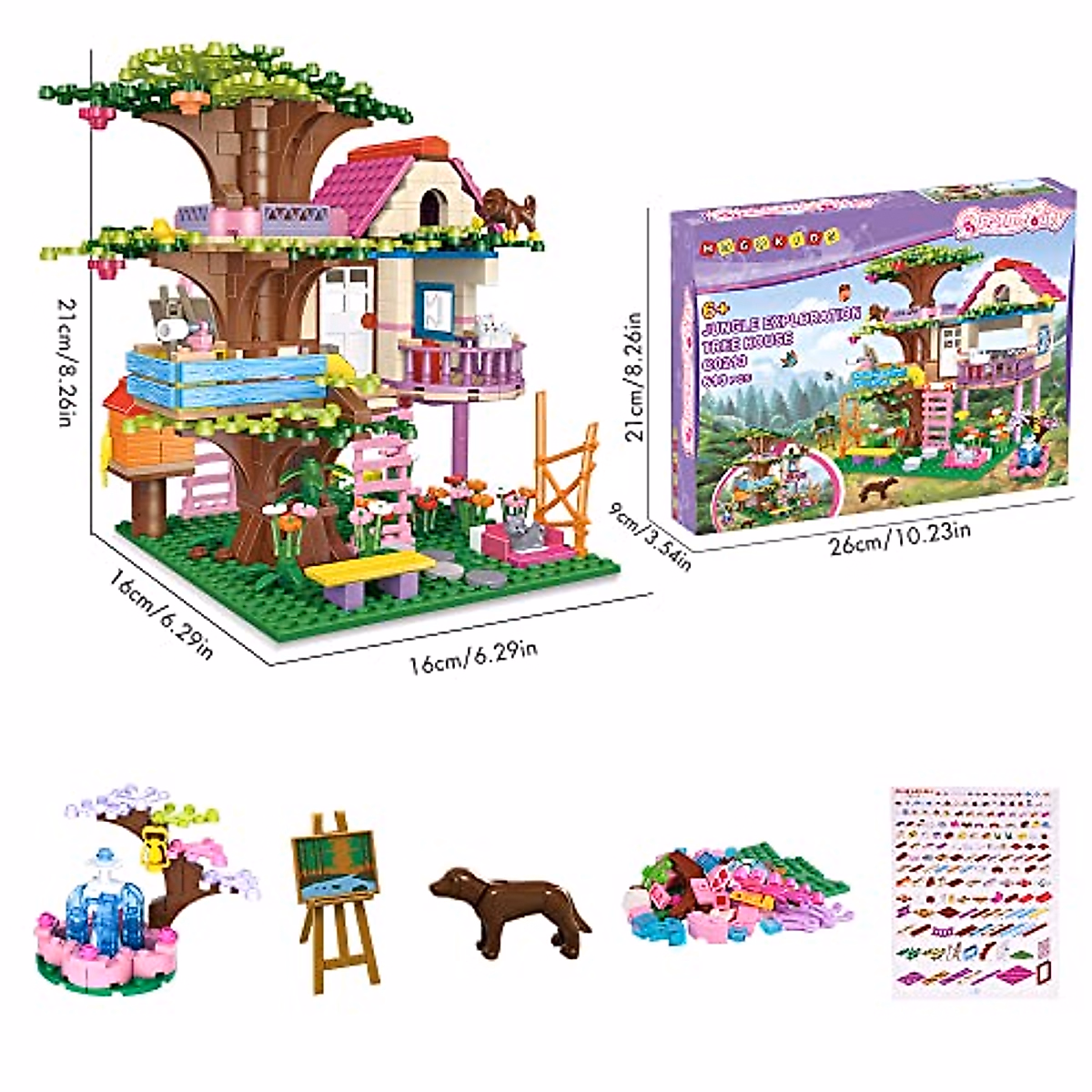 HOGOKIDS Tree House Building Toy with LED Light - 613PCS STEM Treehouse Girl Building Block Set with Fountain Animals, Birthday Gifts for Girls Boys Kids Ages 6 7 8 9 10 11 12+