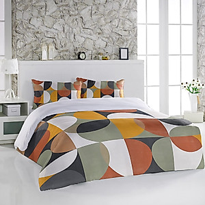 Duvet Cover Set 3 Pieces Queen Bedding Sets Mid Century Abstract Color Block Comforter Cover with Pillowcases Microfiber Bedroom Quilt Covers-Zipper Closure Nordic Style Circle Modern Art