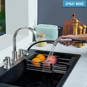 Kitchen Faucet with Sprayer, Brushed Nickel Stainless Steel Kitchen Sink Faucet with Side Sprayer, 3 Hole or 4 Hole Faucet for Kitchen RV Laundry Utility Sink