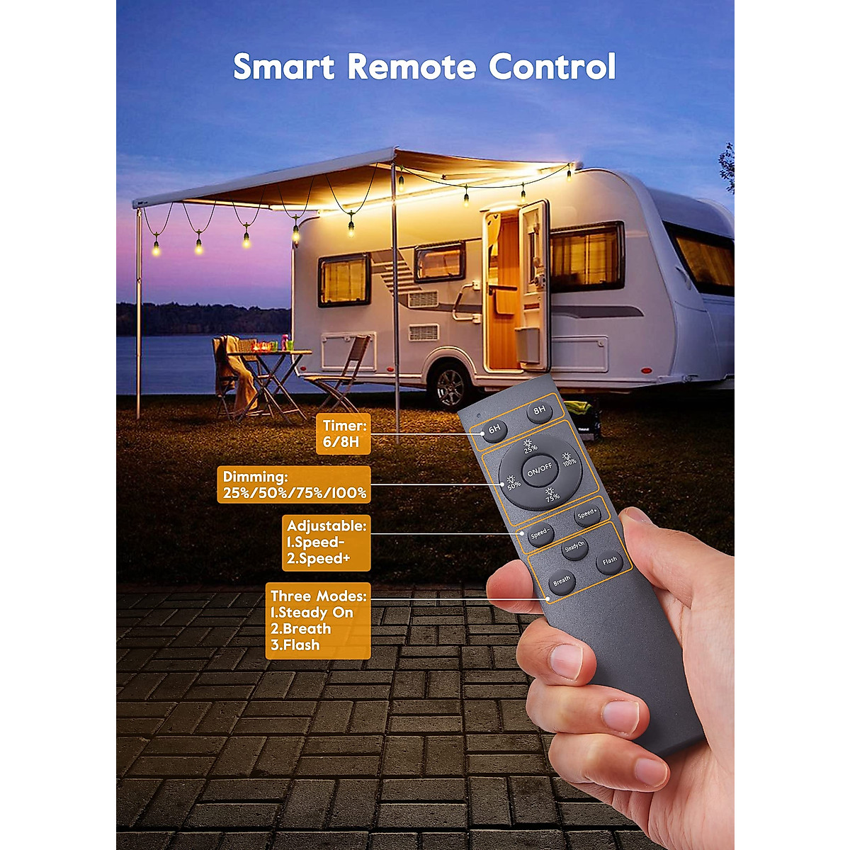 Brightown 52FT LED Outdoor String Lights with 3 Lighting Modes, Outside Dimmable Patio Lights with Timer, Waterproof Hanging Lights for Outside Garden Yard Balcony Backyard Cafe