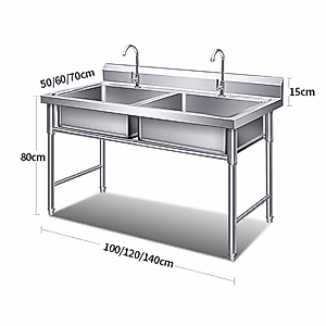 Free Standing Stainless-Steel Single Bowl, Commercial Restaurant Kitchen Sink Set W/Faucet Drainboard,Utility Sink Free Standing Single Bowl Kitchen Sink (120cm)