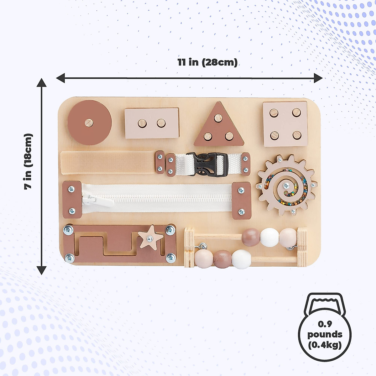 EvoKids Wooden Sorting Stacking Toy Busy Board for Toddlers 3 – Zipper, Buckle in Handmade Activity Board – Plane Car Travel Sensory Montessori Developmental Educational Toys for Boy Girl