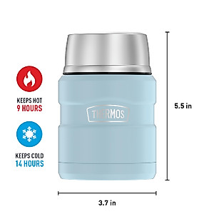 THERMOS Stainless King Vacuum-Insulated Food Jar with Spoon, 16 Ounce, Matte Powder Blue