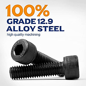 M6-1.0 x 16mm Socket Head Cap Screws, 12.9 Grade Alloy Steel, Allen Socket Drive, Black Oxide Finish, Machine Thread, 60 PCS