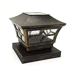 CHEEKON 5-1/2 x 5-1/2 Solar Post Cap Lights, Metal and Glasses, Bronze, Wood Post Fence Post Cap Outdoor Garden Yard Deck Street Top Wall