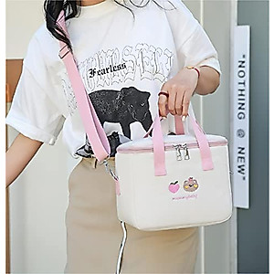 LaurelTree Aesthetic Kawaii Cute Lunch Bag Box with Straps Insulated Waterproof Durable for Women Girls Kids Office School (Pink)