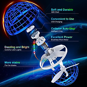 Ivtivfu Flying Orb Ball (Blue, 2024 Upgraded) with Dazzling Lights, Magic Hover Spinner, Cool Boomerang Drone, Floating Cosmic Globe, Kids Outdoor Toys, for 6 7 8 9 10 Year Old Boys Girls