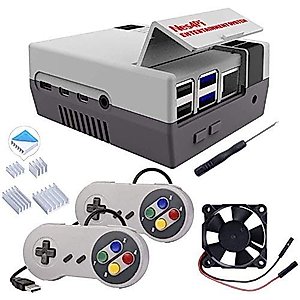 GeeekPi Retro Gaming Nes4Pi Case for Raspberry Pi 4 Model B, Pi 4 Case with Fan and Heatsinks for Raspberry Pi 4 Model B (Case with Game Controllers)