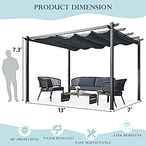 YOLENY 10' x13' Aluminum Outdoor Retractable Pergola, Outdoor Patio Steel Frame Pergola with Sun Shade Canopy Patio Metal Shelter for Garden, Deck, Patio