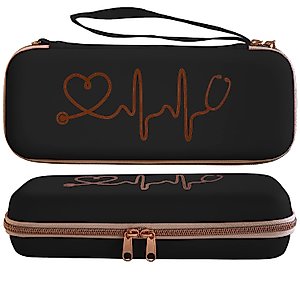 Plaris Stethoscope Case for Nurses for 3M Littmann/MDF/Omron Stethoscopes - Extra Room for Medical Bandage Scissors EMT Trauma Shears and LED Penlight, (Black Rosegold)
