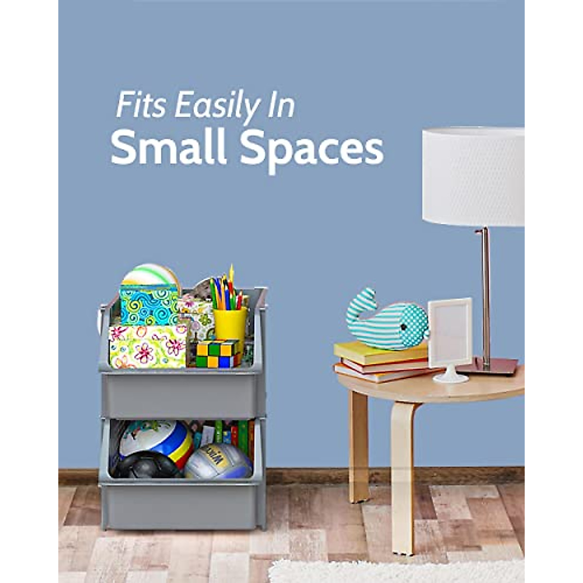 Skywin Plastic Stackable Storage Bins for Pantry - Stackable Bins For Organizing Food, Kitchen, and Bathroom Essentials (Grey, 2-Pack)