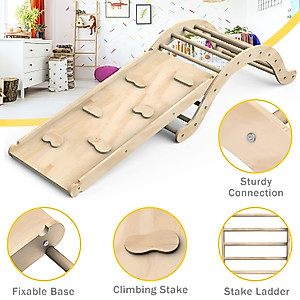 ALZN Climbing Ladder Toys for Toddlers with Ramp and Padding, 3-in-1 Wooden Montessori Activity Climber Toys Set for Sliding and Climbing, Safety Playground for Toddlers and Kids