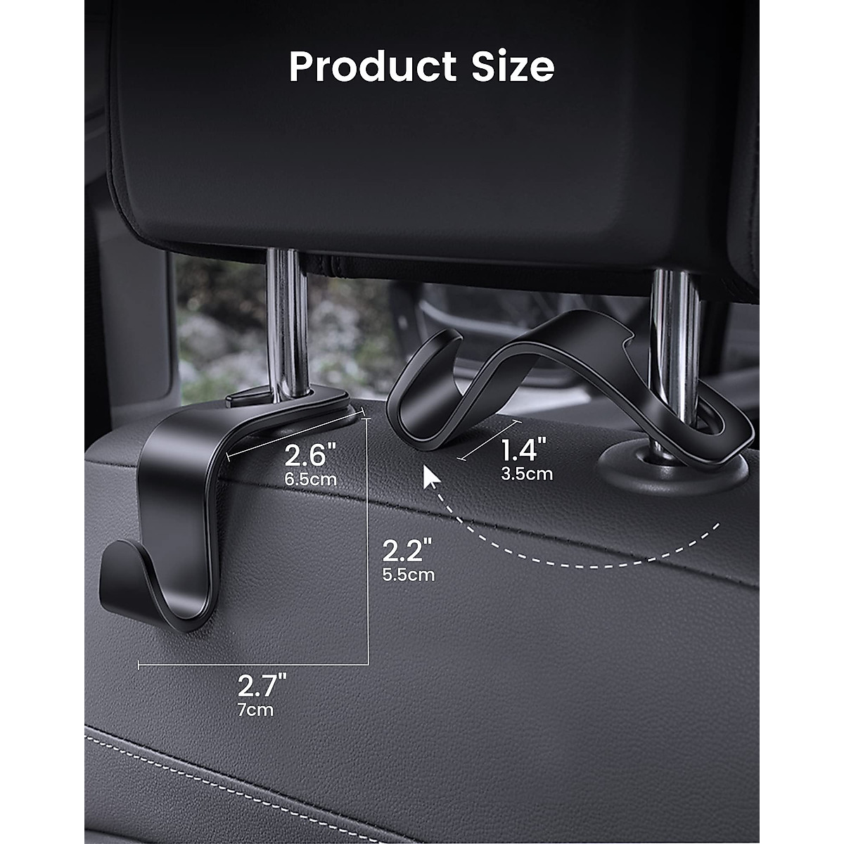 Ouzorp 4 Pack Car Seat Headrest Hooks, Hook Hanger Storage Organizer for Purse Coats Umbrellas Grocery Bags Handbag, Car Interior Accessories