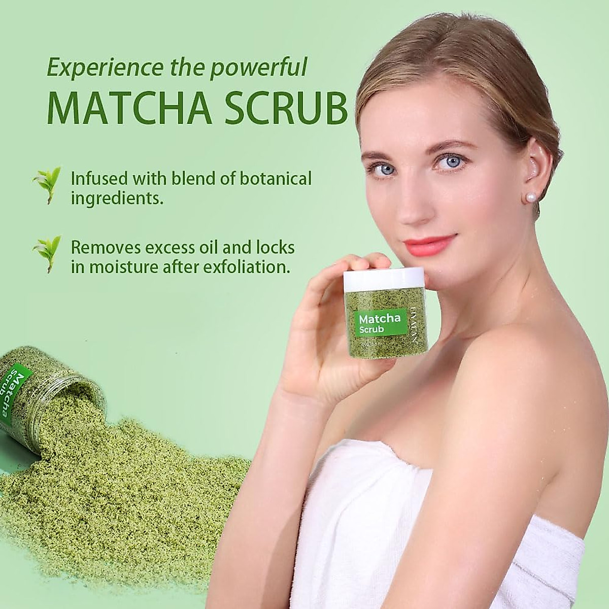 Liyalan Matcha Body Scrub Green Tea Exfoliating Body Scrubs for Acne, Smooth Skin,Moisturizing Body, Face, Hand, Foot Scrub