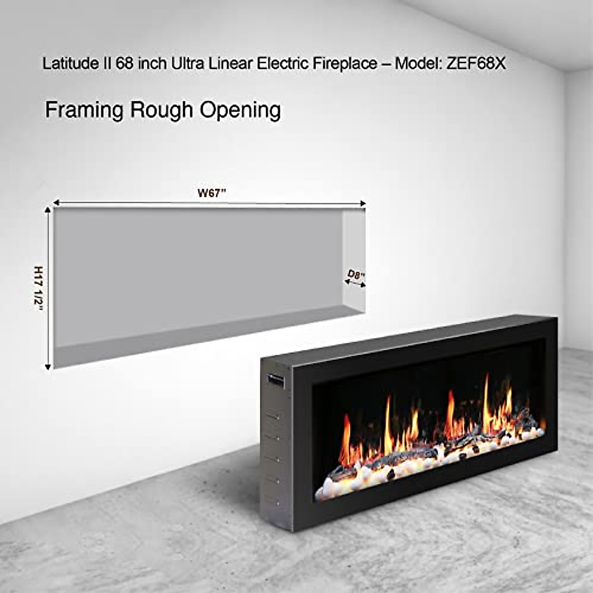 Litedeer Homes Gloria II 68 inch Smart Control Electric Fireplace Insert with WiFi Enable, ZEF68XS Silver White Fireplace 68