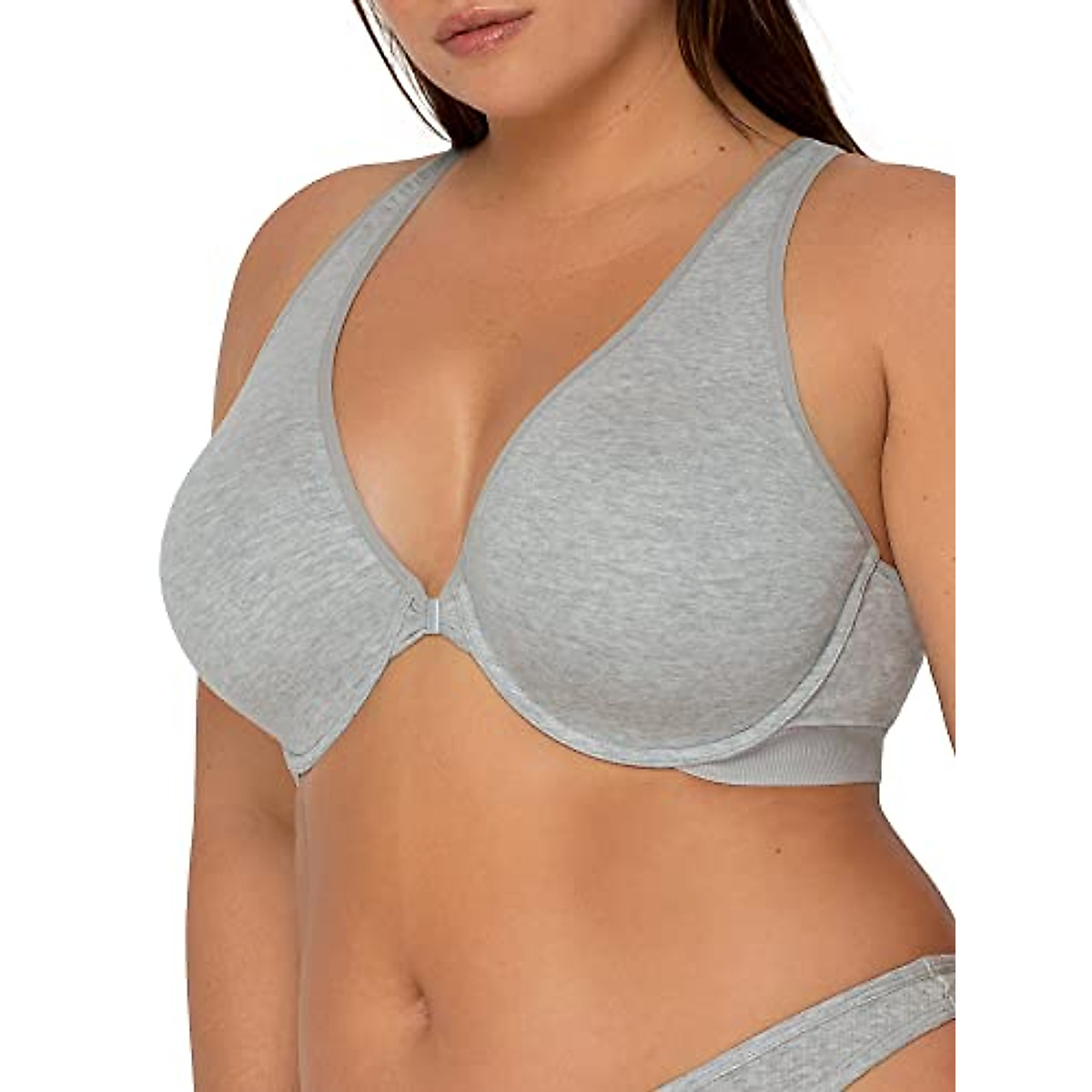 Smart & Sexy womens Comfort Cotton Front Back Close Racerback Bra, Light Grey Heather, 36D US