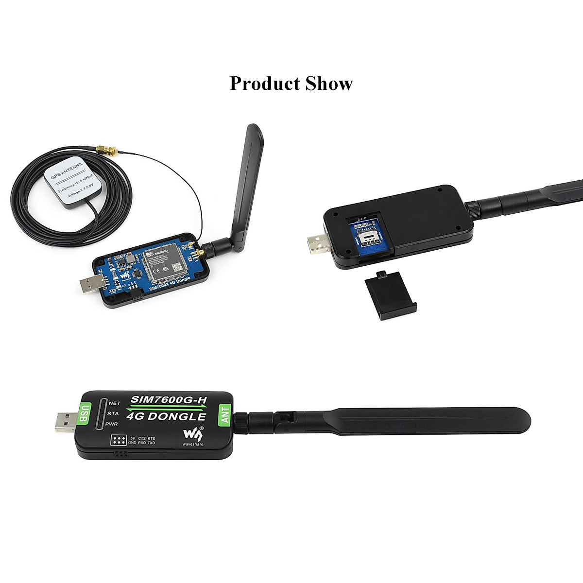 SIM7600G-H 4G DONGLE with Antenna, Industrial Grade 4G USB/UART, Communication and GNSS Positioning Support PC/Raspberry Pi/Drone/Industrial Computer, Support Global Band