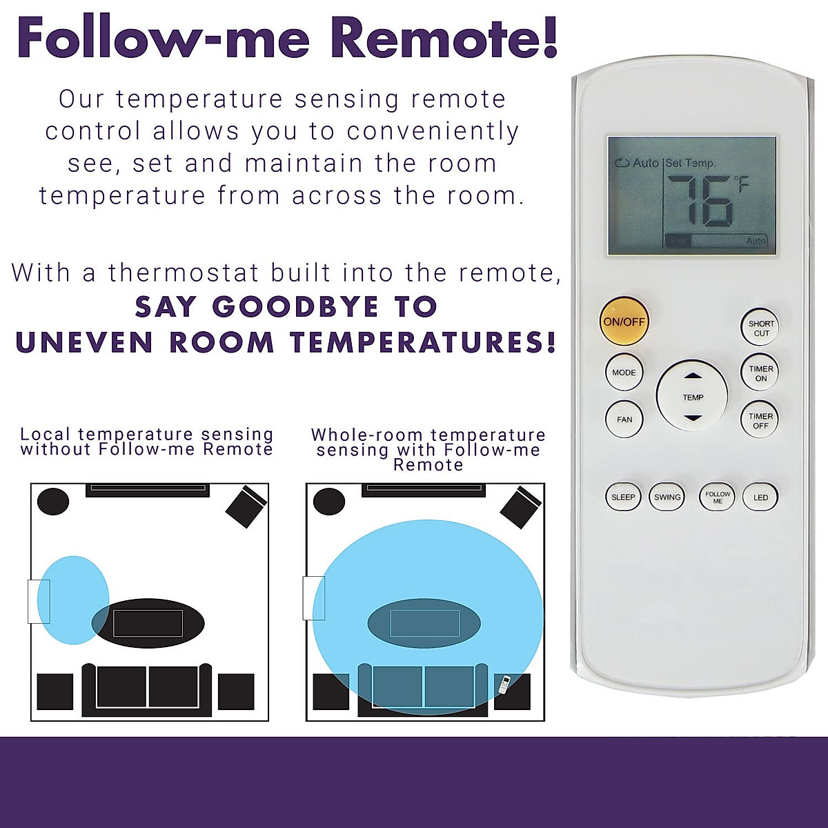 Freonic 12,000 BTU Window Air Conditioner and Dehumidifier, 115V, Window AC Unit for Rooms up to 550 Sq. Ft., Air Conditioner Window Unit with LED Display, Follow Me Remote, and Automatic Louvers