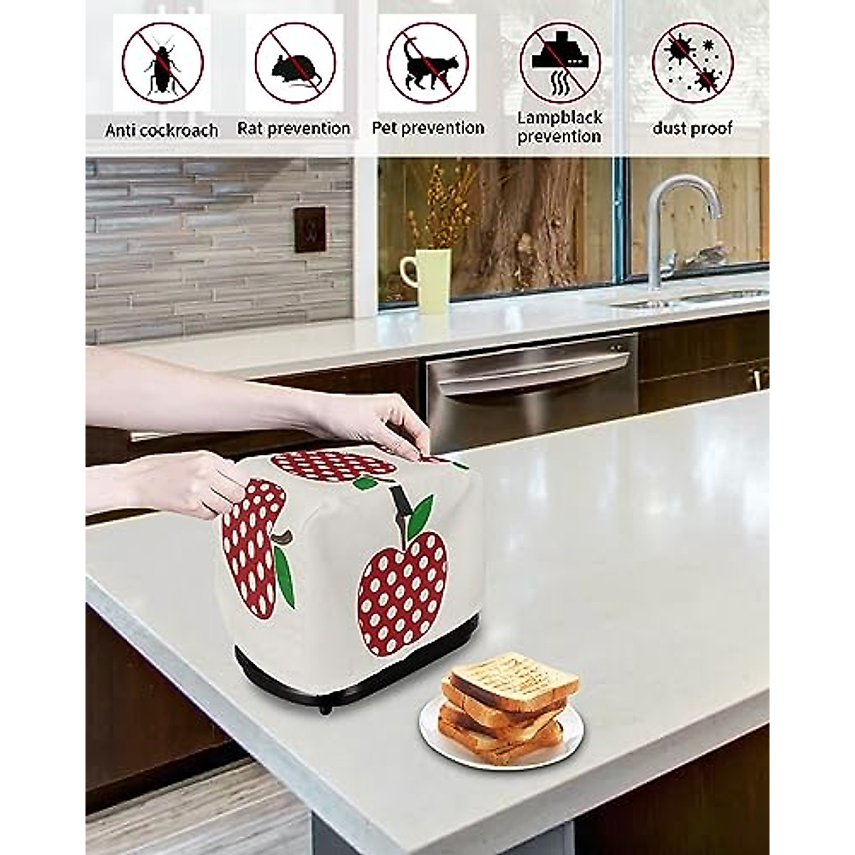 Red Apples Toaster Cover, 2 Slice Toaster Cover Simple Polka Dots Apples Kitchen Small Appliance Covers, Dust and Machine Washable Bread Maker Cover (12w X 7.5d X 8h)