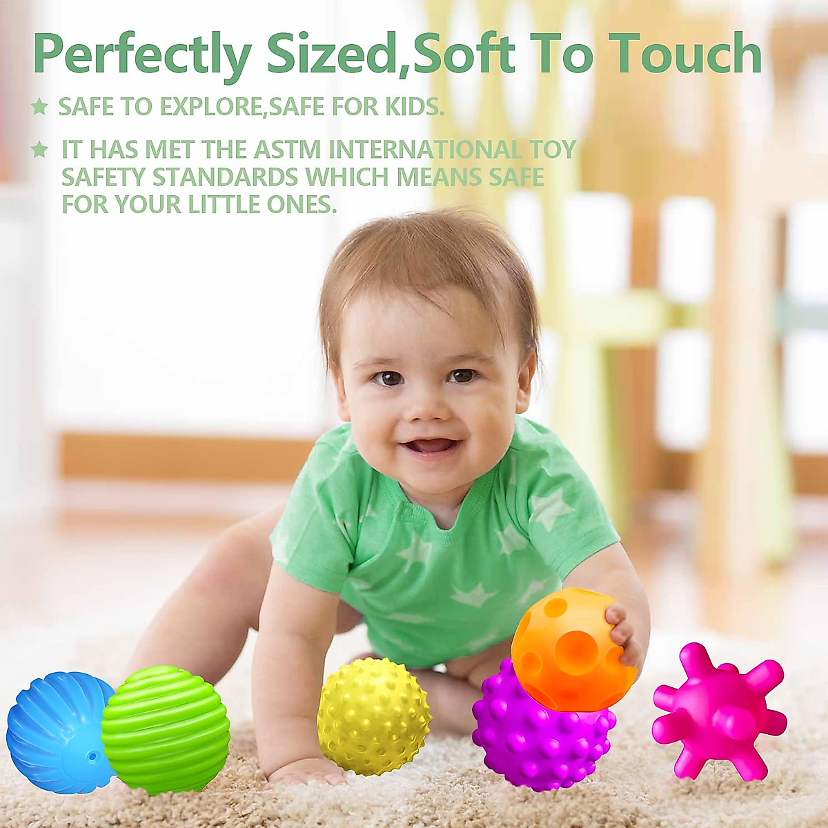 ROHSCE Sensory Balls for Baby Sensory Baby Toys 6 to 12 Months for Toddlers 1-3, Bright Color Textured Multi Soft Ball Gift Sets, Montessori Toys for Babies 6-12 Months Infant Toys (6 Pack)