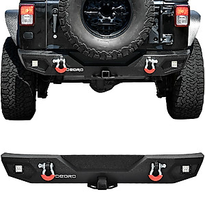 OEDRO Rear Bumper Compatible for 2007-2018 Jeep Wrangler JK Unlimited, Rock Crawler Bumper with Hitch Receiver & 2X LED Lights Off Road Textured Black