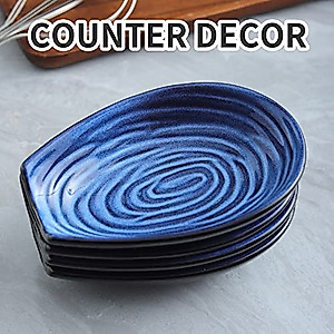 Hasense Ceramic Spoon Rest for Kitchen Counter, 5.7 Inch Blue Porcelain Spoon Holder Farmhouse Cooking and Coffee Spoon Rest for Stove Top, 1 PC