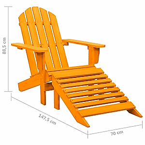 vidaXL Patio Adirondack Chair with Detachable Ottoman – Solid Fir Wood, Outdoor Lounging Furniture, Weather Resistant, Ergonomically Designed, Adjustable - Unique Vibrant Orange Color