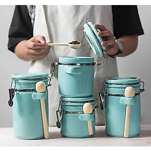 Foraineam 4-Piece Ceramic Canister Set Airtight Food Storage Container with Clamp Top Lid and Wooden Spoon