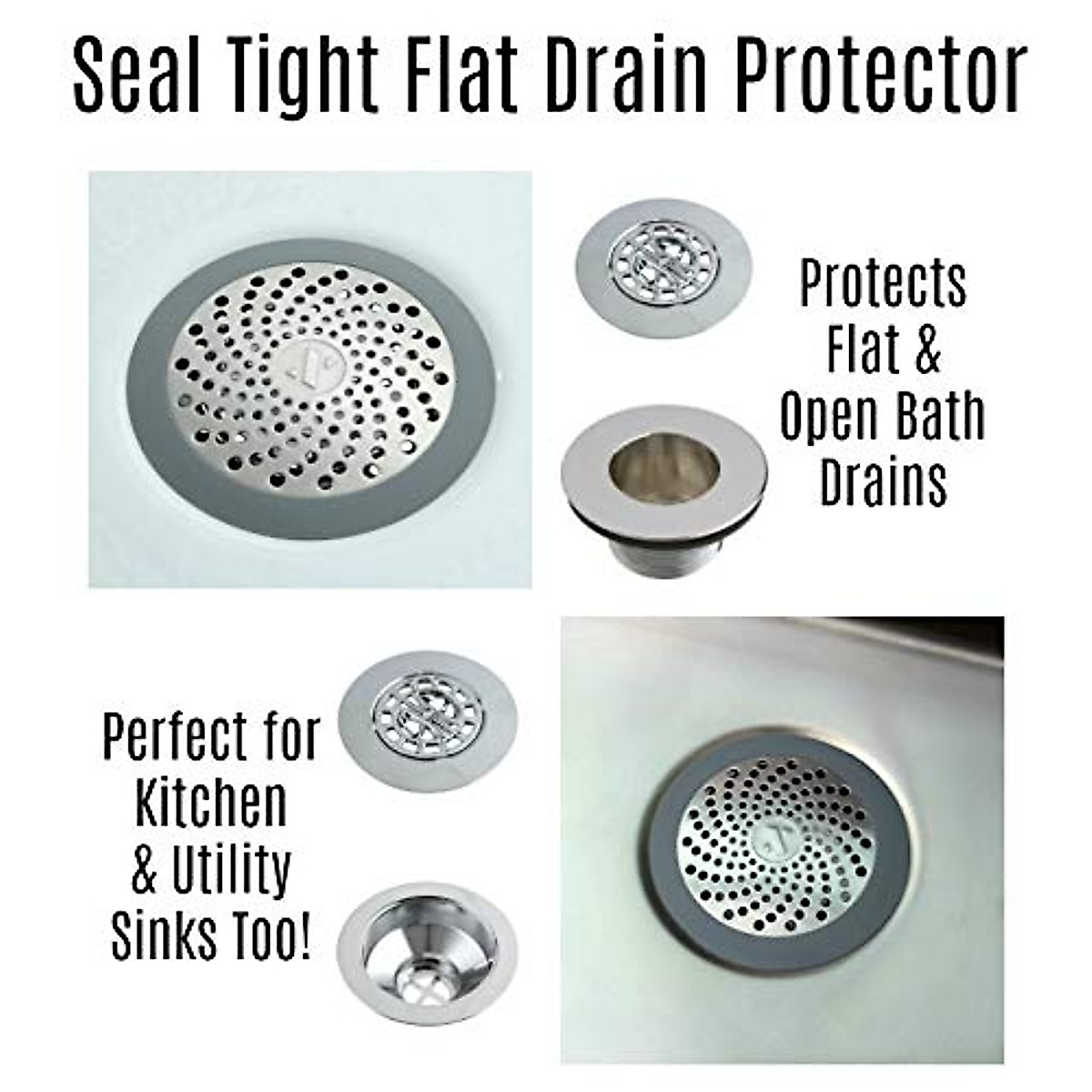 SlipX Solutions Gray Flat Drain Protector Fits Standard Shower Drains to Prevent Clogs (4.5 inch Diameter, Silicone & Stainless Steel)