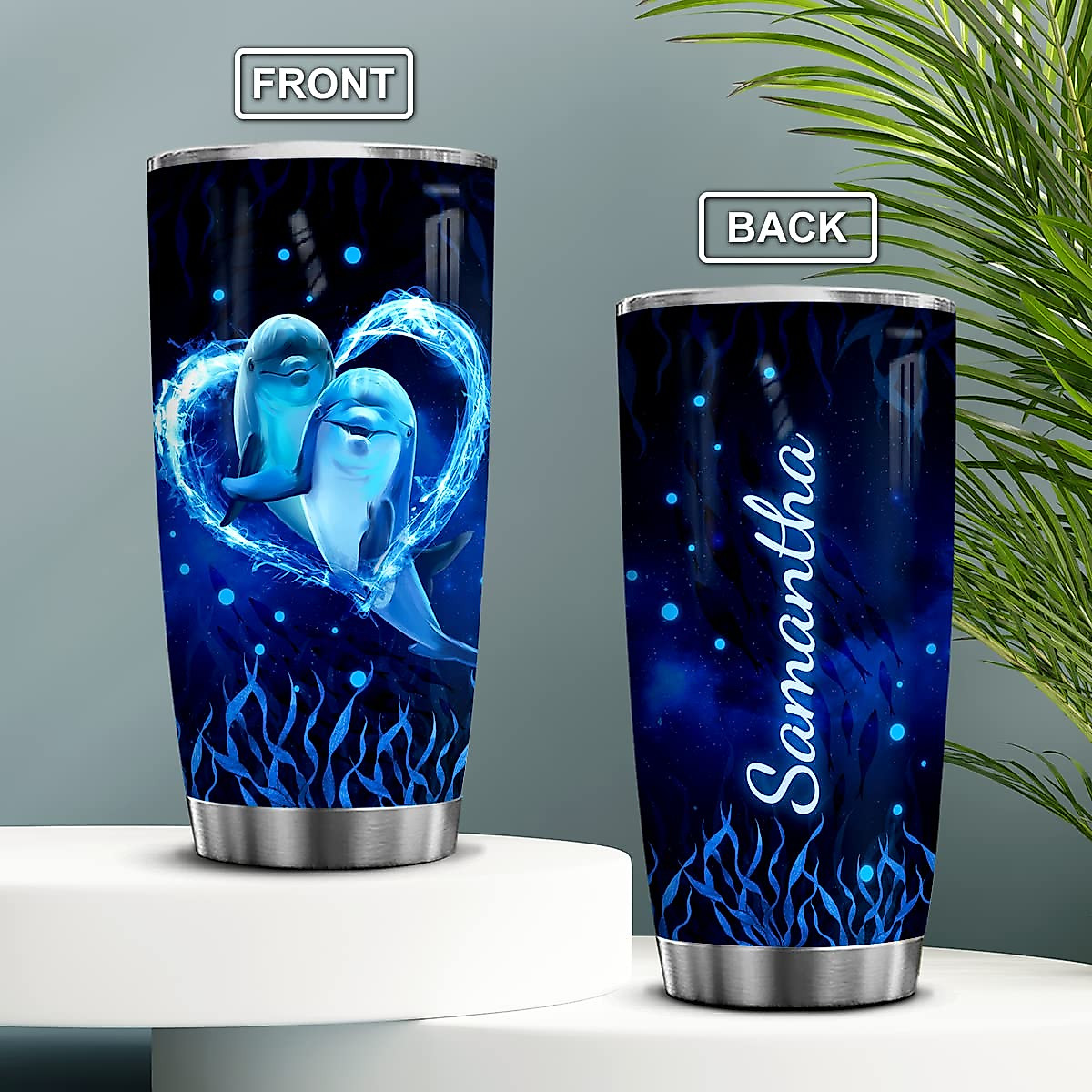 Wassmin Dolphin Gifts Personalized Dolphin Tumbler Stainless Steel 20oz 30oz Coffee Travel Cup Custom Gifts for Woman Girls Friend Spirit Animal Lovers Birthday Christmas