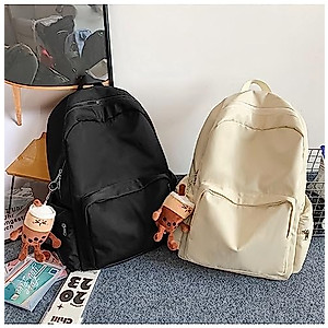 JHTPSLR Minimalist Aesthetic Backpack Solid Preppy Backpack Lightweight Backpack Casual Daypack Book Bags Backpack Supplies (Beige)