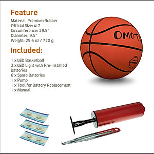 OMOTIYA Glow in The Dark Basketball, LED Light Up Basketball, Night Glowing Ball, Cool Sports Gear 8-12 Year Old, Toy Basketball Gifts Ideas & Games for Age 8, 9, 10, 11, 12, 13+ Kid Teens Boys Girls