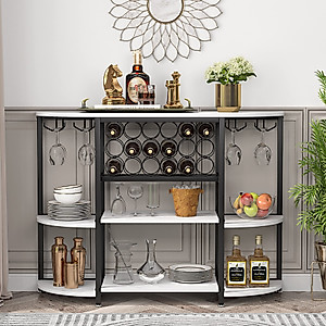 Tribesigns Wine Rack Table, 47 Inch Modern Wine Bar Cabinet with Storage, Freestanding Floor Bar Cabinet for Liquor and Glasses for Home Kitchen Dining Room, White