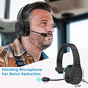 Yezonic Trucker Bluetooth Headset with Noise Canceling Microphone for Cell Phone, Wireless Headset V5.0 with Mic Mute for Call Center Office PC Teams Skype Softphones Telephone Conference Call
