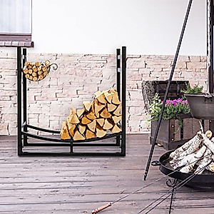 DOEWORKS Heavy Duty Firewood Racks 3 Feet Indoor/Outdoor Log Rack with Kindling Holder, 30 Inch Tall, Black