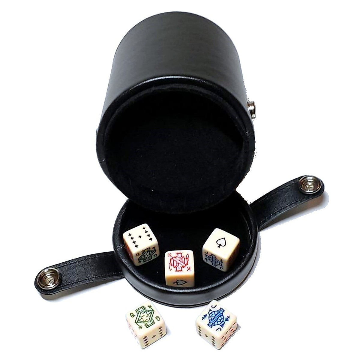 Black Leatherette Deluxe Dice Cup With Storage Compartment for Included Poker Dice Set