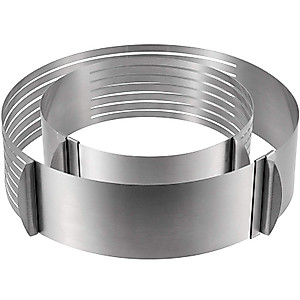 2 PCS Adjustable Cake Ring Cutter, HAKZEON Stainless Steel 7-Layered Cake Slicer Leveler 6-8 Inch, 9-12 Inch Mousse Slicing Round Bread Mold Baking Tool Kit Set for Kitchen DIY Restaurant Bakery