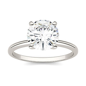 Charles & Colvard Created Moissanite 8mm Round Cut Engagement Ring for Women | 1.9 cttw DEW | Lab Grown | Solid 14K White Gold with Rhodium | Size 7