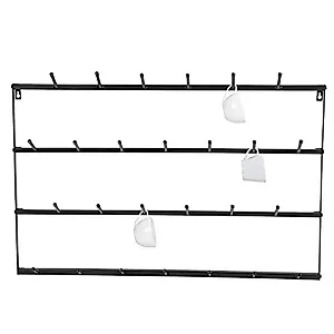 Wall Mount Coffee Mug Holder, Wrought Iron Coffee Tea Cup Hanging Rack Display Organizer Space Saving Mug Hanger with 30 Hooks for Home Kitchen Farmhouse Storage and Collection(4 Tier)