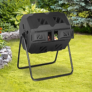 Compost Bin, 43 Gallon Large Capacity Composting Bins Tumbling Composter, Outdoor Composting Bin with 2 Sliding Doors & Solid Steel Frame, BPA Free Dual Chamber Compost Tumbling Bin for Garden Yard