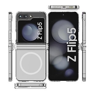 GALAPPLE Magnetic for Samsung Galaxy Z Flip 5 Clear Case with Hinge Protection [Compatible with Magsafe Chager] Buttons Touchable, Slim Hard Material Phone Cover for Z Flip 5 5G/Resist Yellow