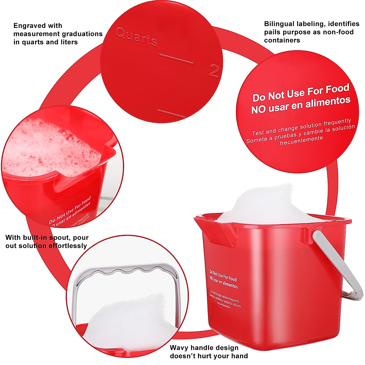 Lallisa 12 Pcs 3 Quart Cleaning Bucket Small Sanitizing Square Bucket Detergent Pail for Home Office Commercial Restaurant Kitchen Bathroom School (Red)