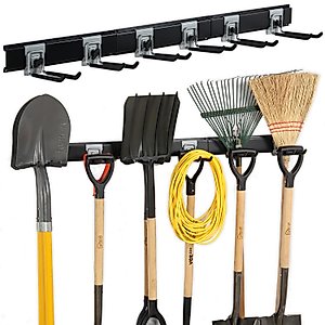 Aking Ace Clamping Garden Tool organizer, Garage Organization Wall Mount Tool Holder, Heavy Duty Garage Storage Tool Rack, Shovel Hangers Yard Tool Hook, Hold Up to 420lbs (48Inch Black)