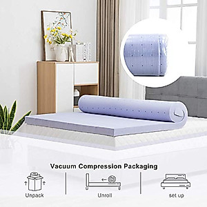 mecor 4” 4 inchKing Size Gel Infused Mattress Topper, 4in Memory Foam Mattress Topper for King Bed with Certipur-US Certified-Ventilated Cooling Design-Purple/80”x78”
